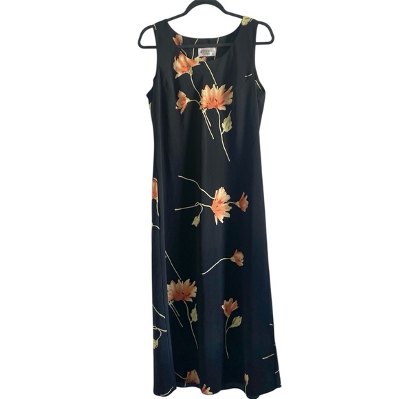 Studio I | Dresses | Vintage 9s Studio I Petite Black Floral Maxi Dress ...